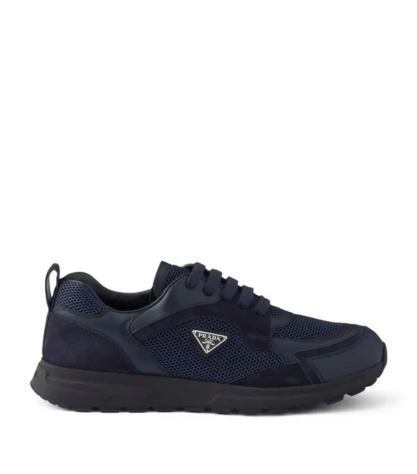 Prada Mesh-leather Prax Sneakers - Blue