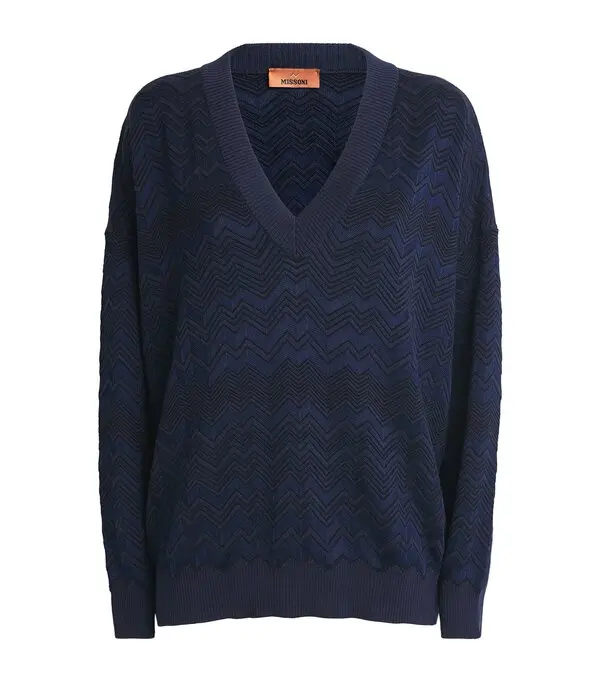 Missoni Chevron V-neck Sweater - Navy
