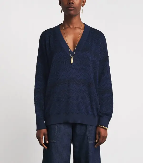 Missoni Chevron V-neck Sweater - Navy