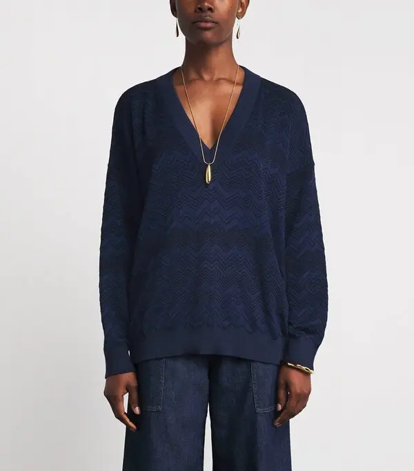 Missoni Chevron V-neck Sweater - Navy