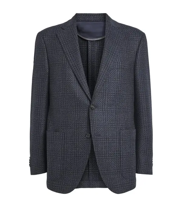Corneliani Wool Mouliné Check Blazer - Navy