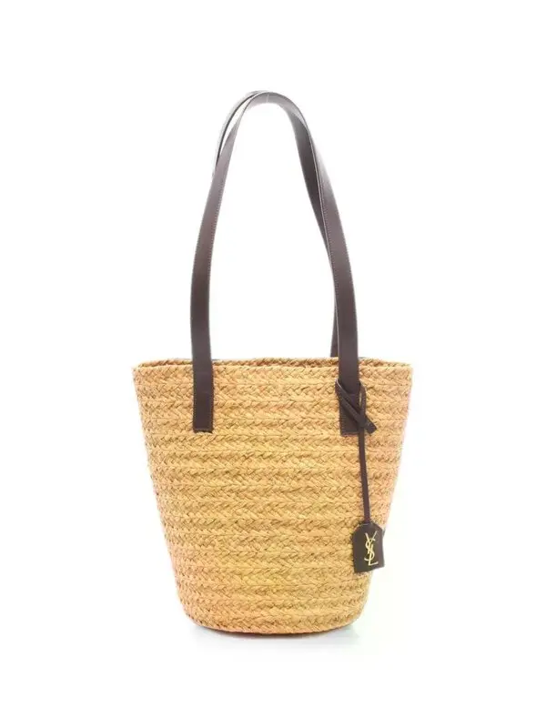 Saint Laurent 2010s Pannier Raffia Bucket Bag - Neutrals