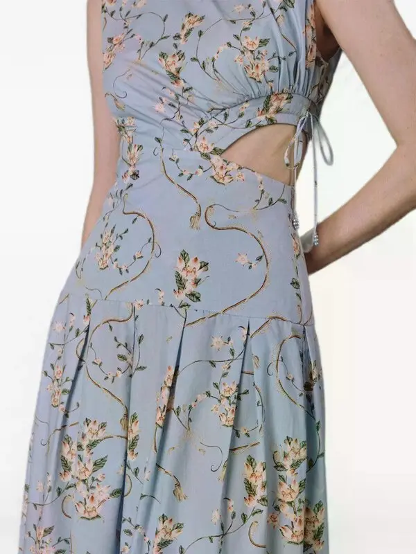 Agua Bendita Otono Navegante Cut-out Floral-print Midi Dress - Blue