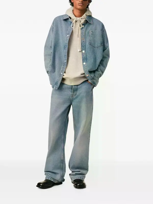 AMI Paris Cotton Overshirt With De Coeur - Blue