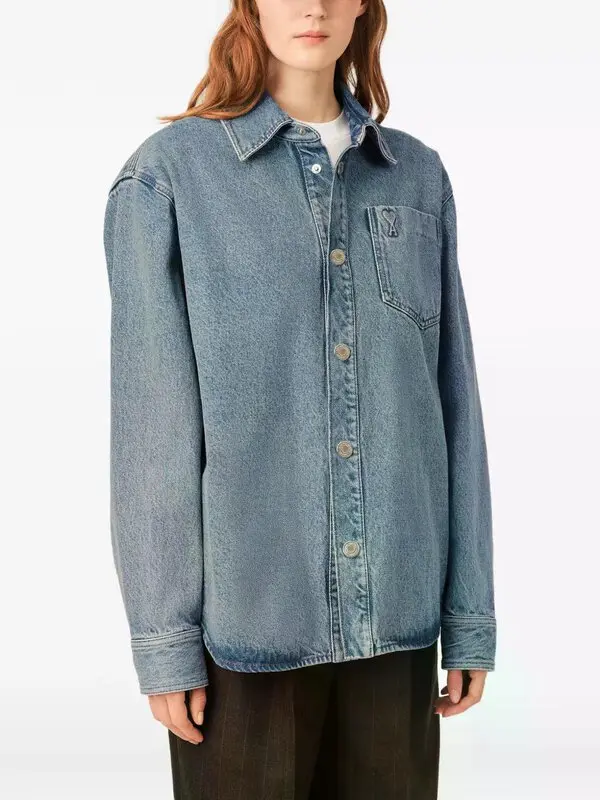 AMI Paris Cotton Overshirt With De Coeur