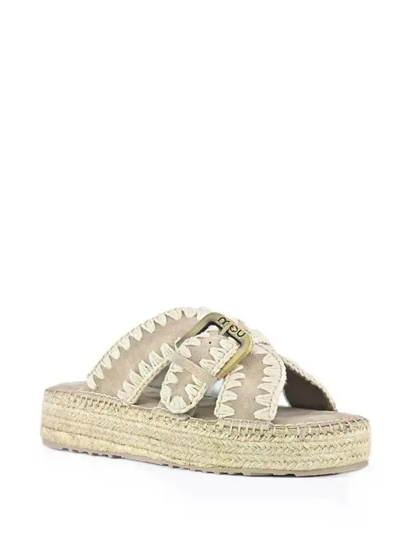 Mou Crochet-stitch Buckled Sandals - Neutrals