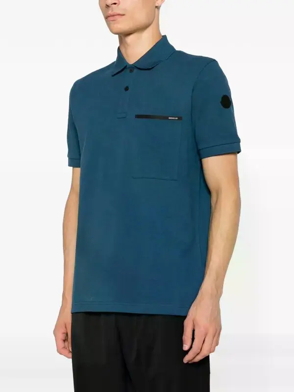 Moncler Logo-patch Chest-pocket Polo Shirt - Blue