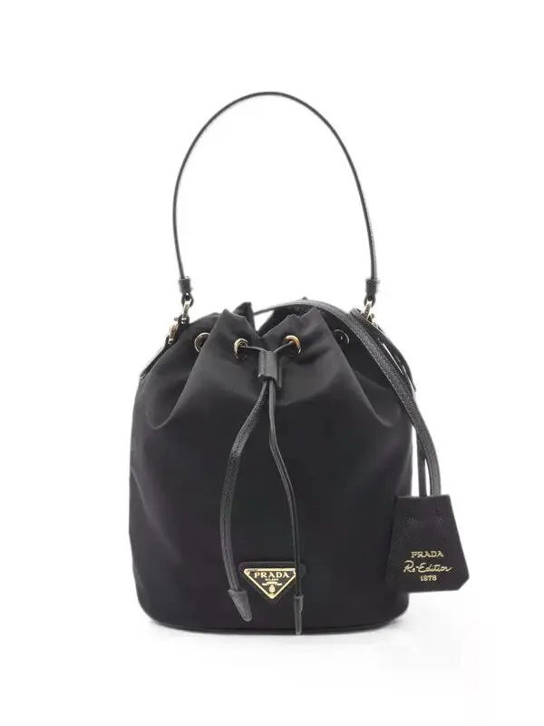 Prada 2020s Re-edition 1978 Two-way Leather-trims Bucket Bag - Black