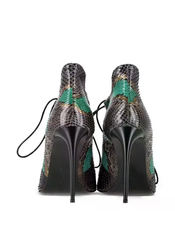 Roland Mouret Green Snake-print Lace-up Heeled Sandals