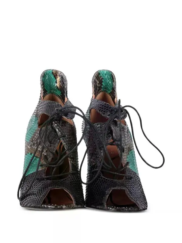 Roland Mouret Green Snake-print Lace-up Heeled Sandals