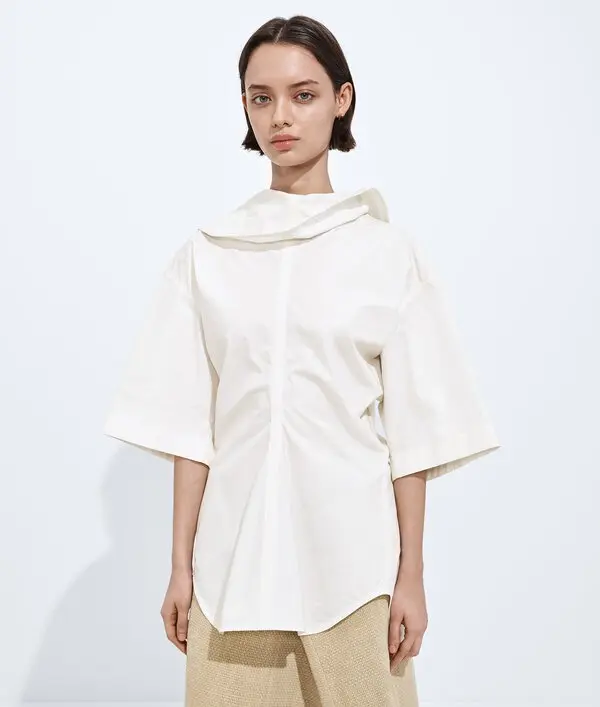 Bottega Veneta Compact Cotton Toile Top - Chalk