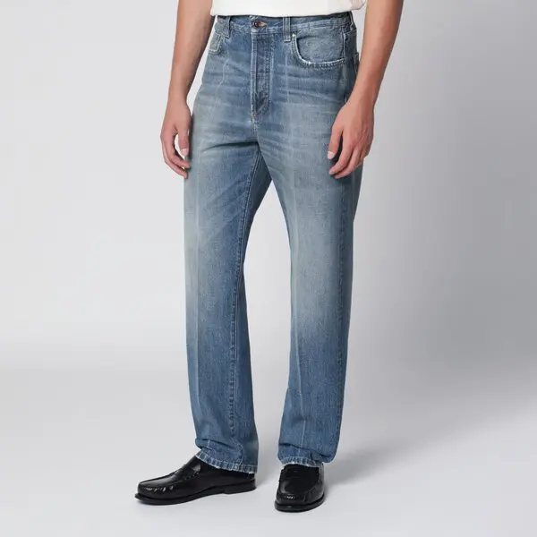 Versace Distressed Straight-leg Jeans In Denim