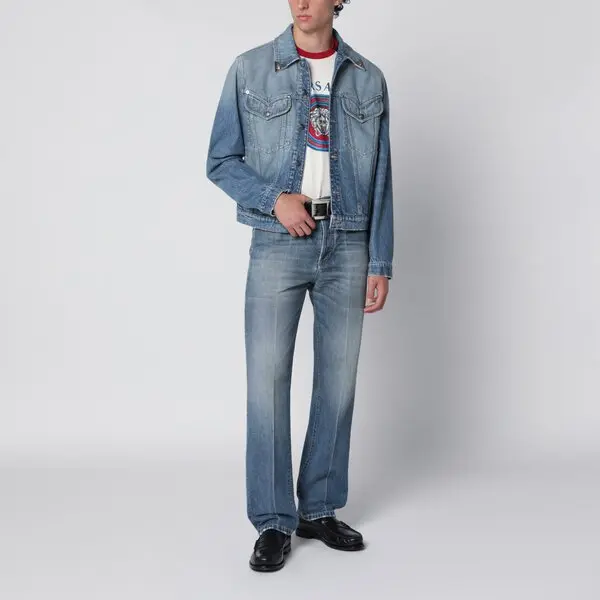 Versace Distressed Straight-leg Denim Jeans