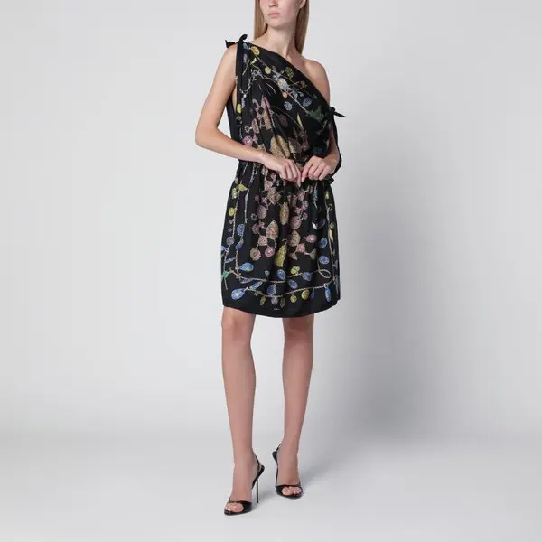 Versace Black Printed Silk Twill Dress - Multicolor