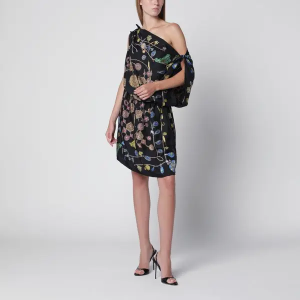 Versace Black Printed Silk Twill Dress - Multicolor