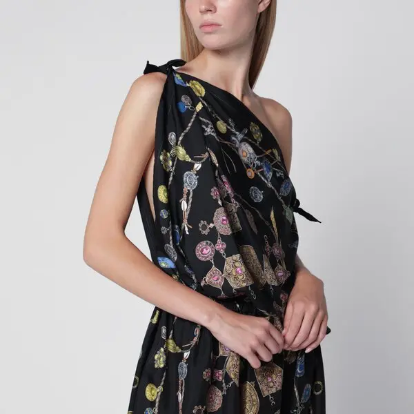 Versace Black Printed Silk Twill Dress - Multicolor