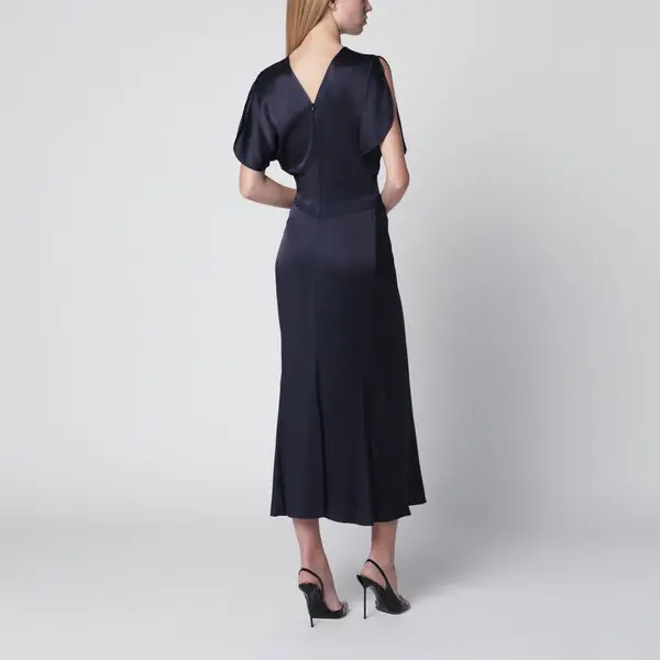 Victoria Beckham Bela Midi Dress In Midnight Satin Crêpe - Blue