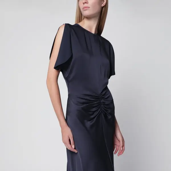 Victoria Beckham Bela Midi Dress In Midnight Satin Crêpe - Blue