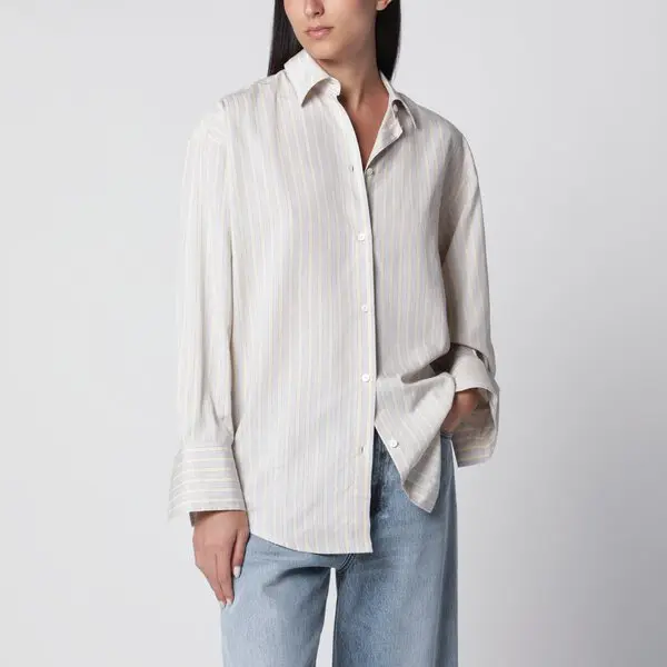 TOTEME Oversized Yellow/sky Blue Striped Shirt In Viscose And Silk - Multicolor