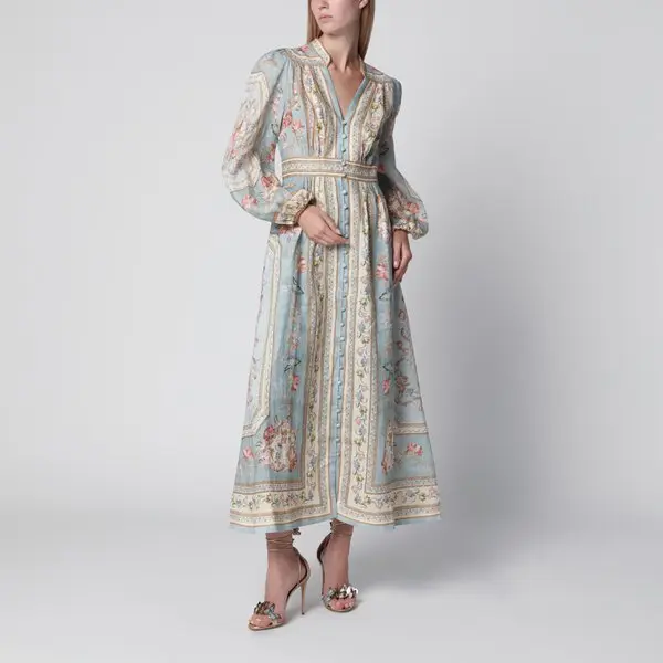 Zimmermann Roselight Midi Dress In Floral Linen - Multicolor