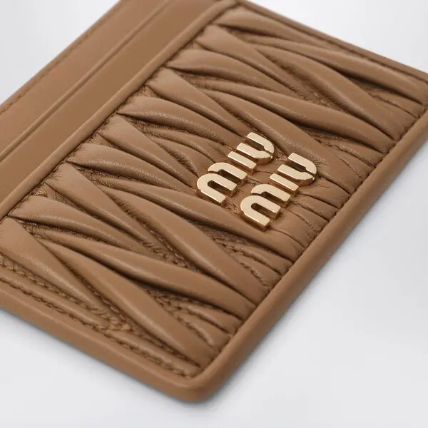 Miu Miu Caramel Card Holder In Matelassé Nappa Leather - Beige