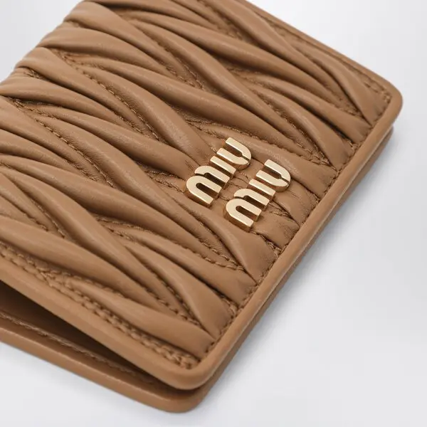 Miu Miu Caramel Card Holder In Matelassé Nappa Leather - Brown