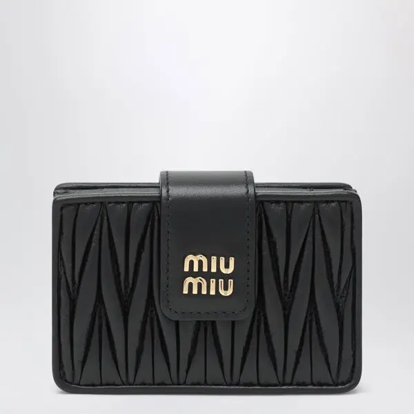 Miu Miu Card Holder In Matelassé Nappa Leather - Black