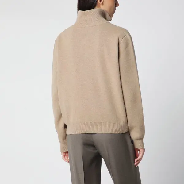 RÓHE Camel Mouline Knit Zip Polo Shirt