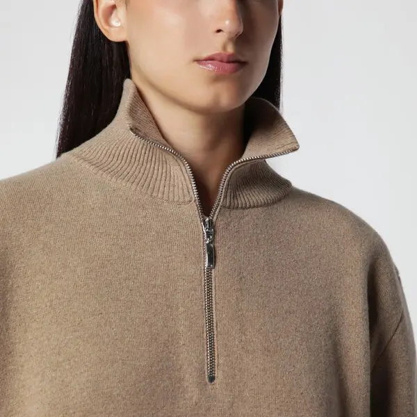RÓHE Camel Mouline Knit Zip Polo Shirt