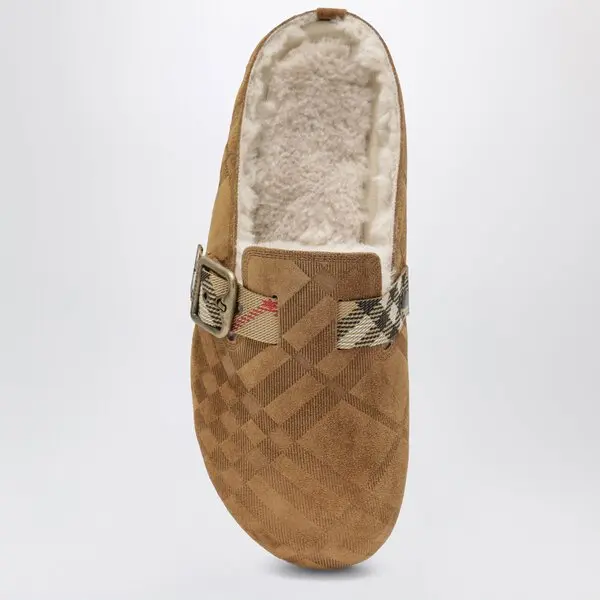 Burberry Shearling Lined Check Clogs - Beige
