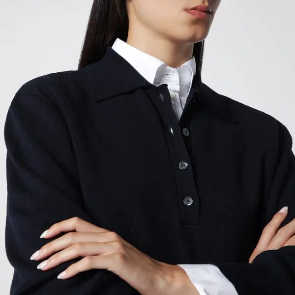 RÓHE Navy Merino Wool Polo Shirt - Blue