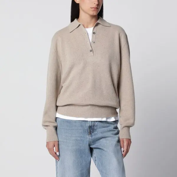 RÓHE Stone Mélange Wool And Cashmere Polo Shirt - Beige