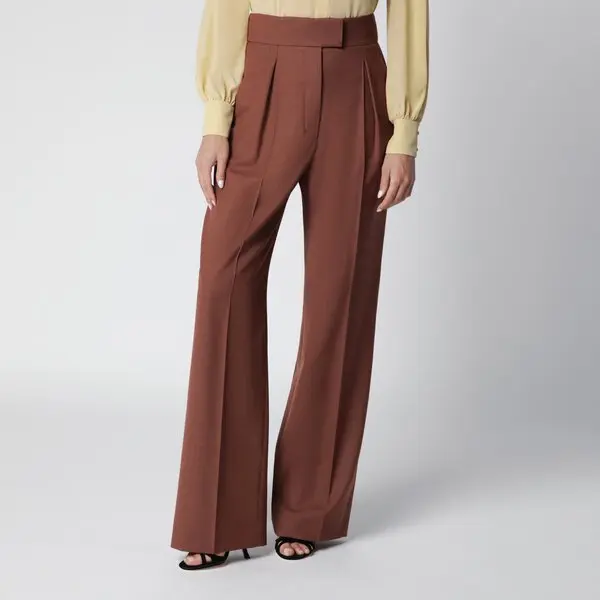 Valentino Garavani High-waisted Pleated Wool Trousers - Brown