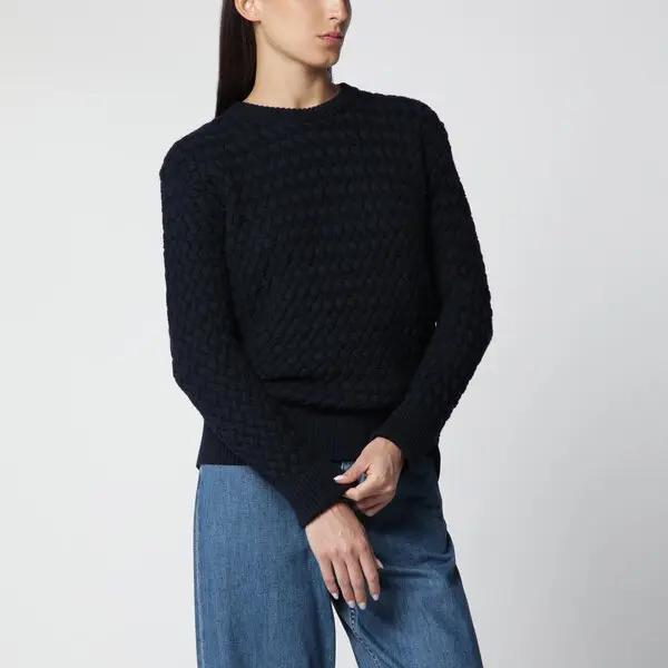 Bottega Veneta Midnight Intrecciato Wool Sweater - Blue