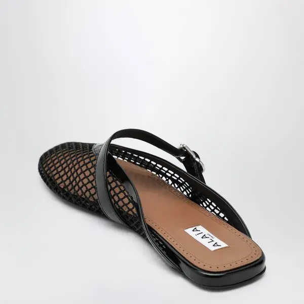 Alaïa Flat Mesh Mules With Buckle Strap - Black