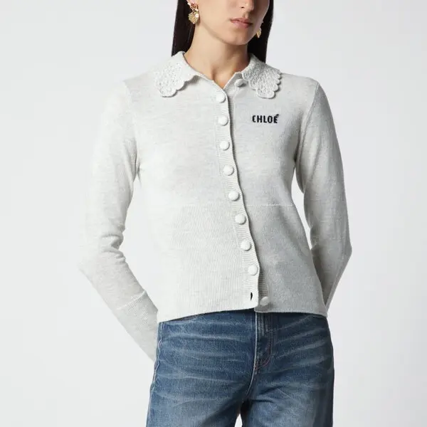 Chloé Slim-fit Logo Wool Cardigan - Grey