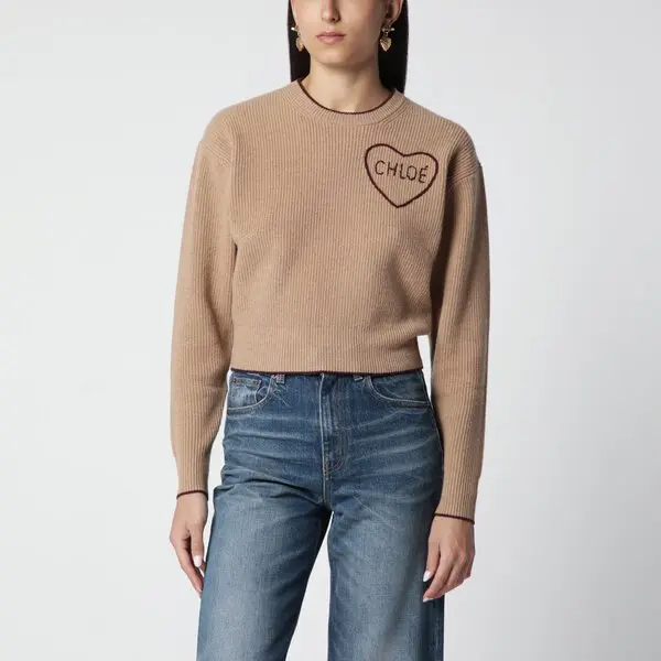 Chloé Light Wool And Cashmere Logo Sweater - Brown