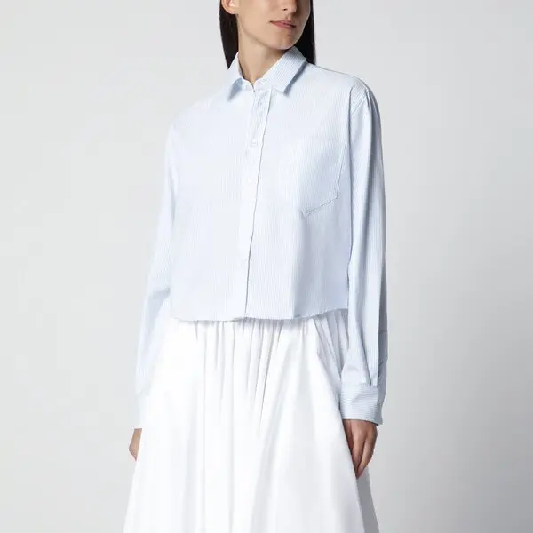 AMI Paris Cropped Striped Shirt - Light Blue