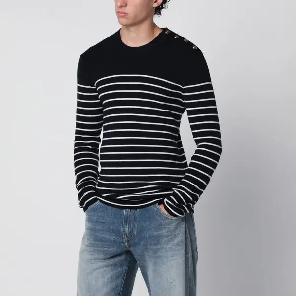 Dolce & Gabbana Blue/white Striped Wool Sweater With Buttons - Multicolor