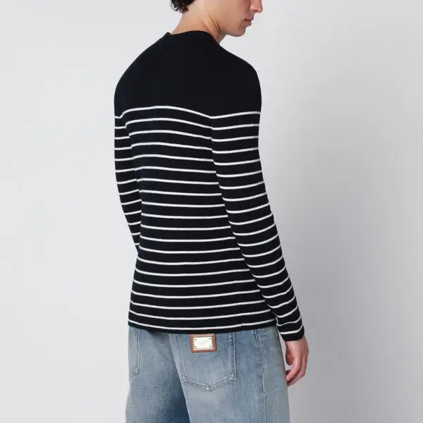 Dolce & Gabbana Blue/white Striped Wool Sweater With Buttons