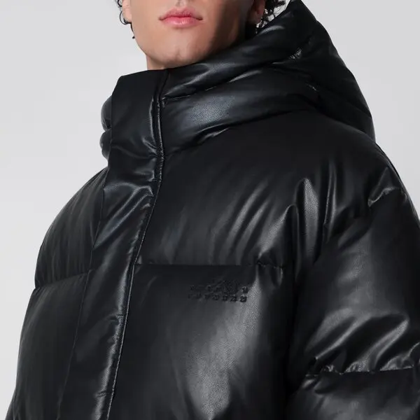 MAISON MARGIELA Hooded Down Jacket In Glossy Leather