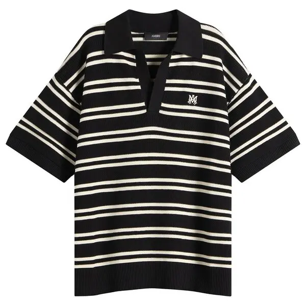 Amiri Ma Stripe Knit Polo - Black