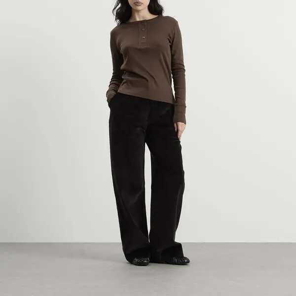 Studio Nicholson Roane Long Sleeve Henley - Espresso