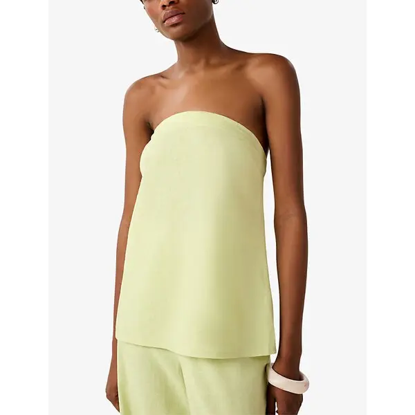 OMNES Palm Strapless Linen-blend Top