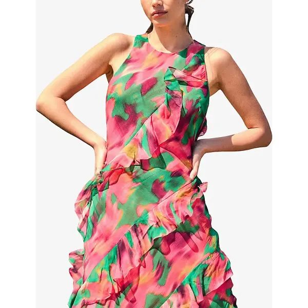 RO&ZO Layla Floral-print Ruffled Chiffon Maxi Dress