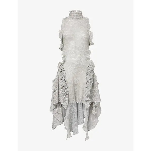 SIEDRES Bonnie Asymmetric Halter Metallic-knit Mini Dress - Silver