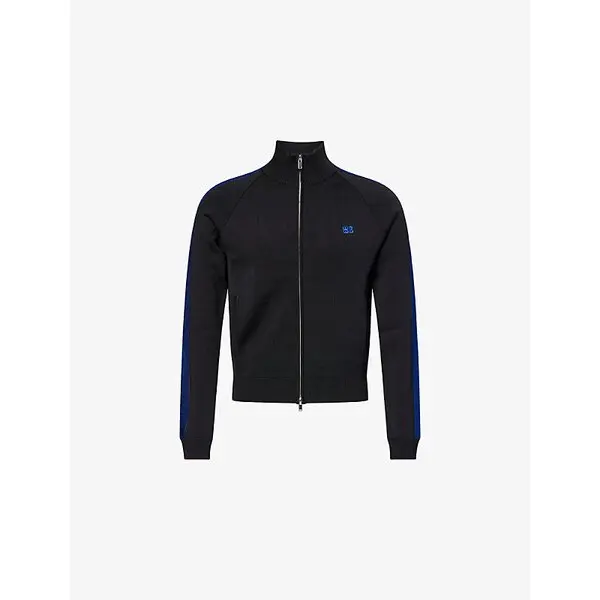 WALES BONNER Crochet-stripe Zip-up Knitted Track Top - Navy