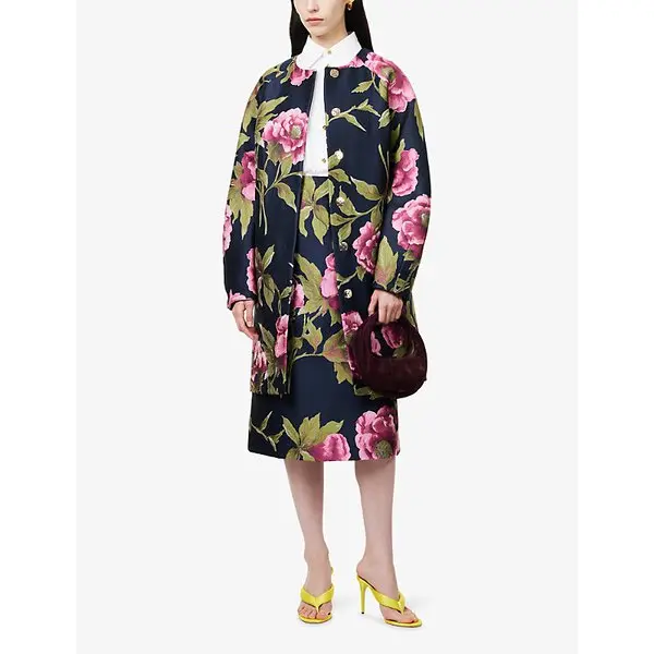 Carolina Herrera Floral-print Satin Cocoon Coat