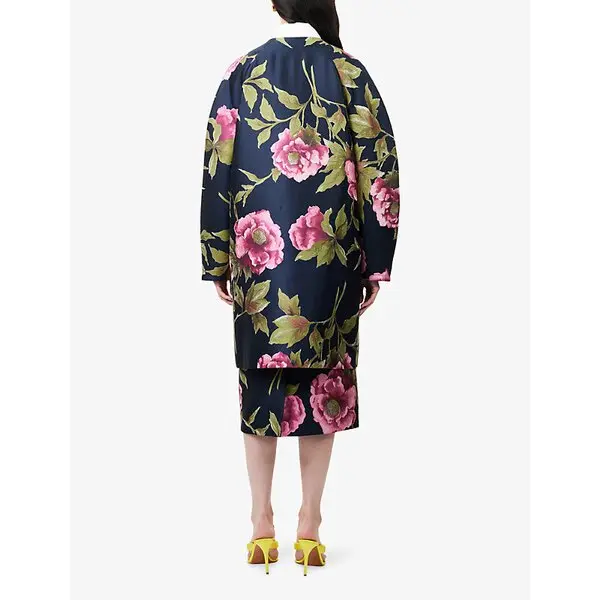 Carolina Herrera Floral-print Satin Cocoon Coat