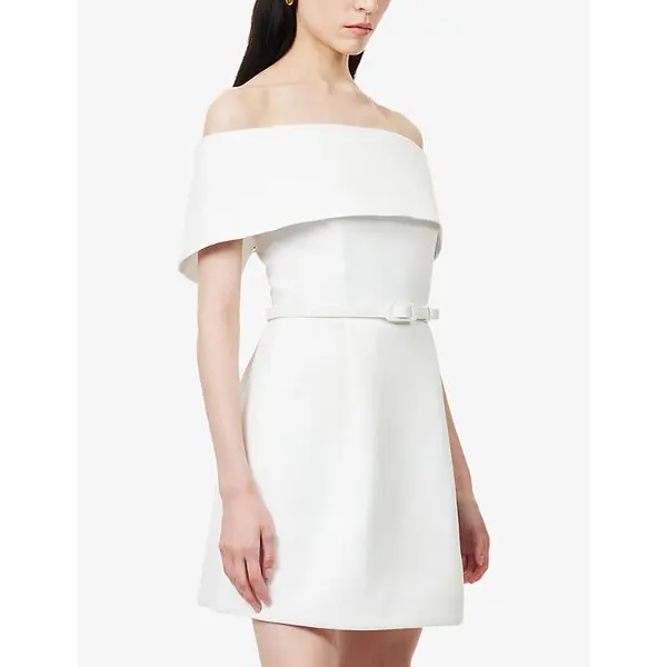 NADINE MERABI Harper Off-shoulder Woven Mini Dress